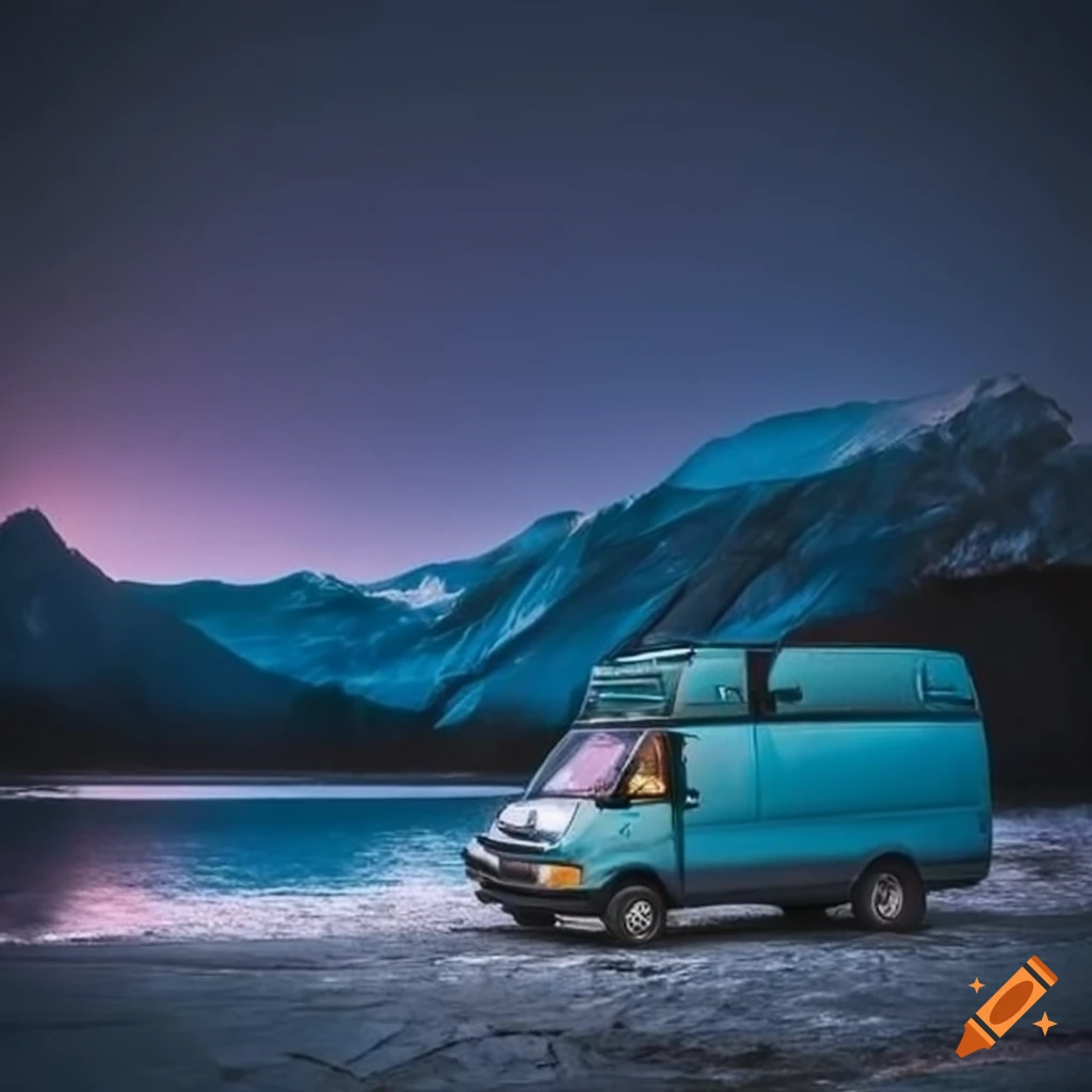 Blue van in a scenic backdrop on Craiyon