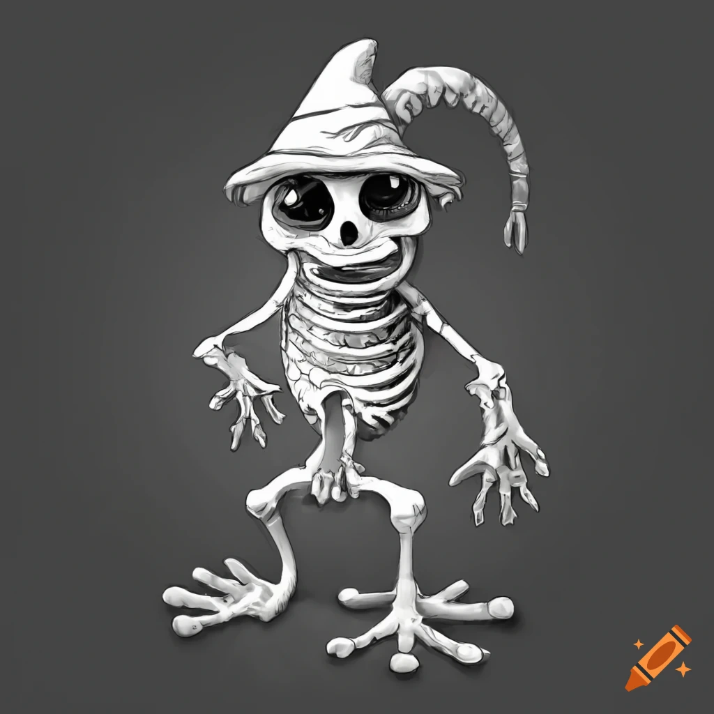 Geico gecko as a small skeleton wizard cartoon DnD character on Craiyon