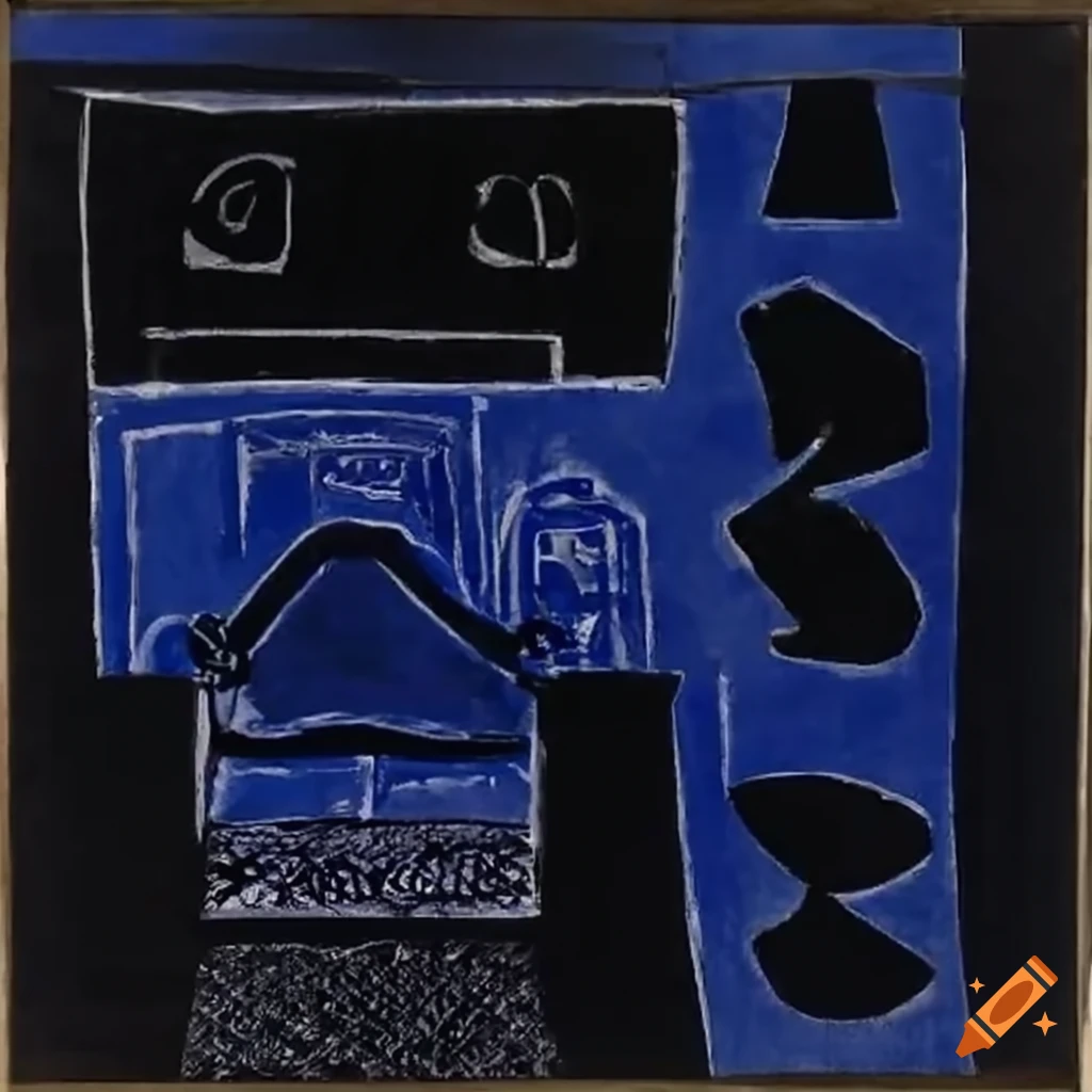 Painting by pablo picasso of a hotel room with indigo and black walls ...