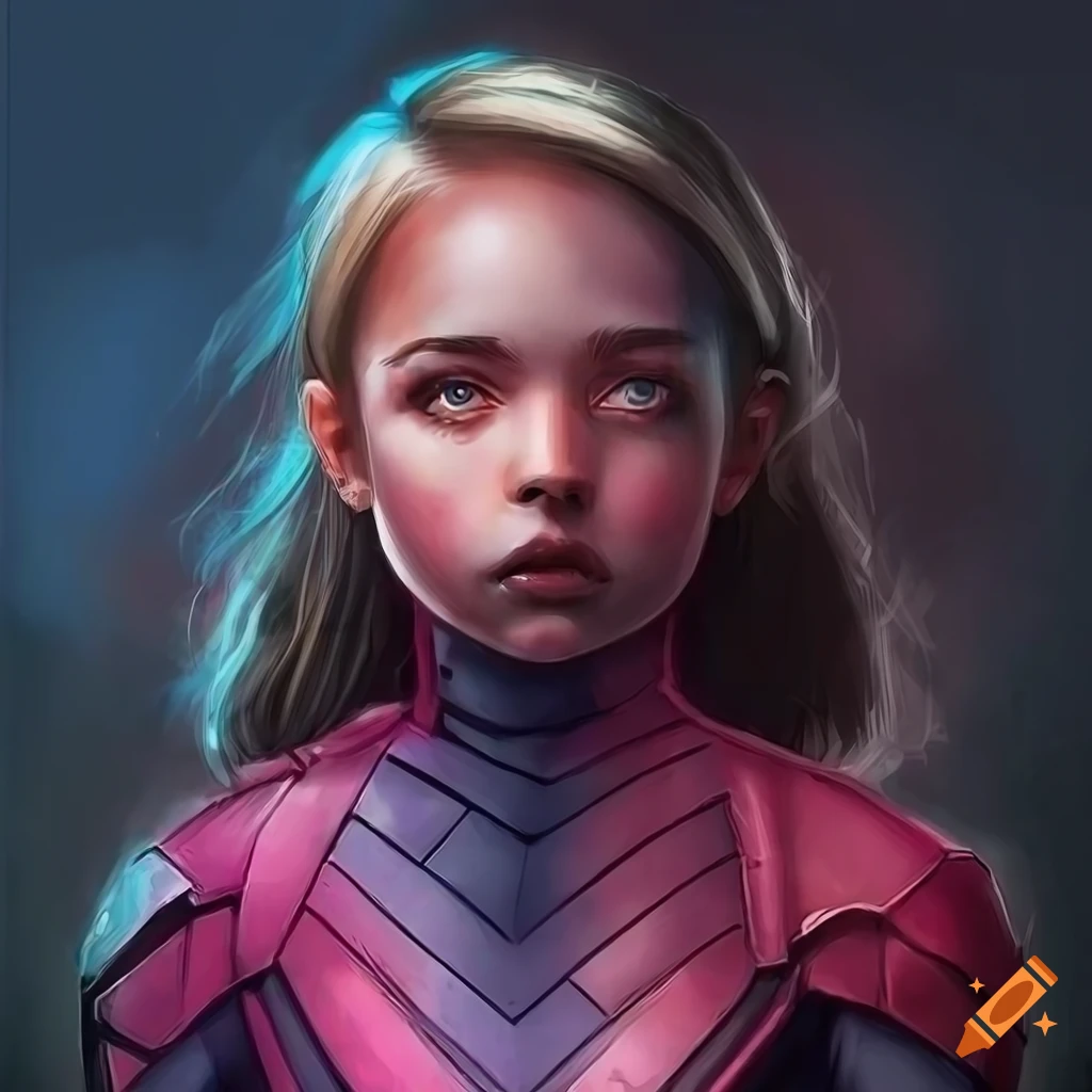 Realistic Marvel character portrait of a tween girl hero in cyberpunk ...