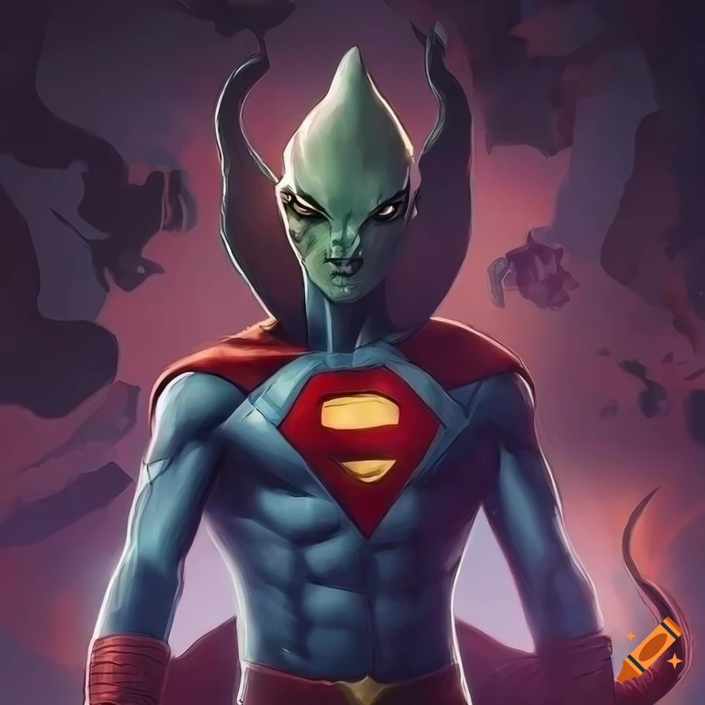 Imaginative alien superhero with regal animal head and flowing cape in ...