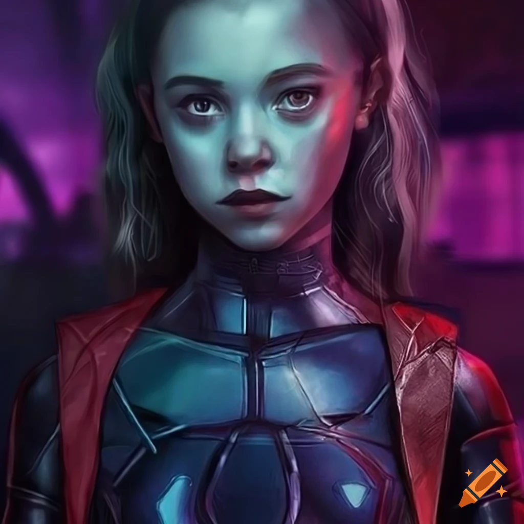 Marvel character portrait of a tween girl hero in cyberpunk-inspired ...