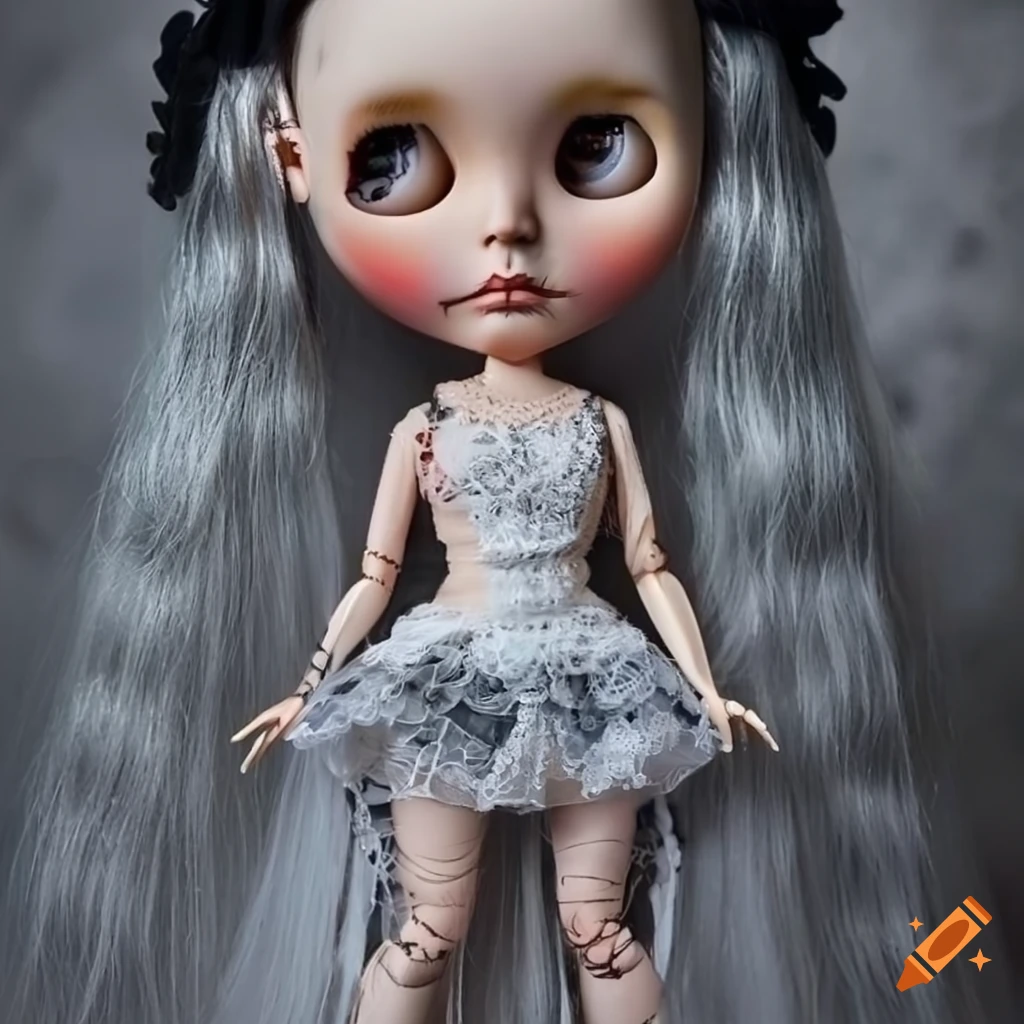 Beautiful gothic Blythe doll with pale skin, platinum white hair, and ...