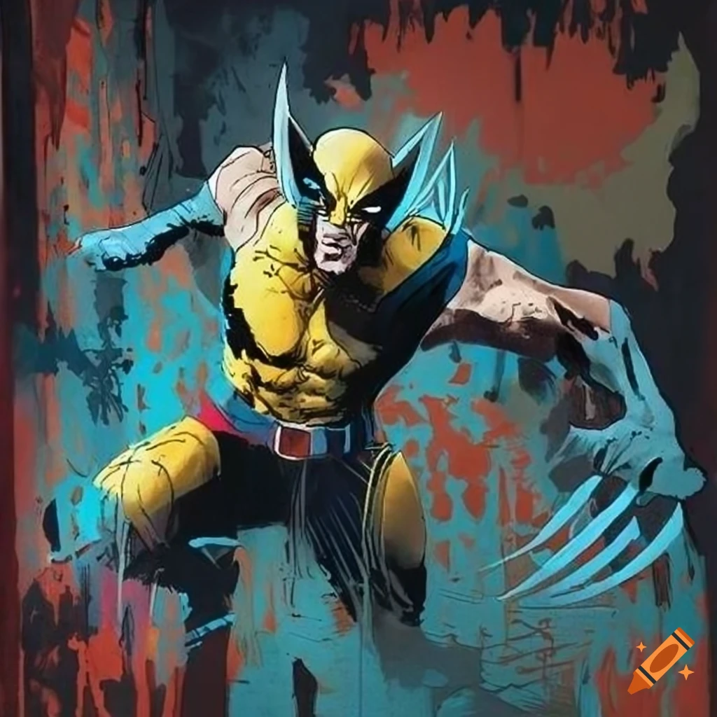 Abstract depiction of wolverine by various renowned artists on Craiyon