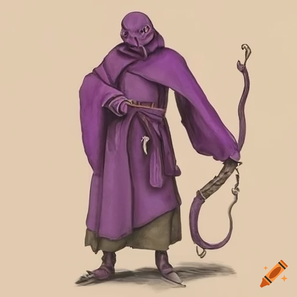 Kobold holy monk with sickle wearing a purple cloak on Craiyon