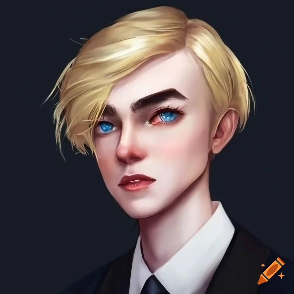 Androgynous Character With Short Blonde Hair And Piercing Blue Eyes In