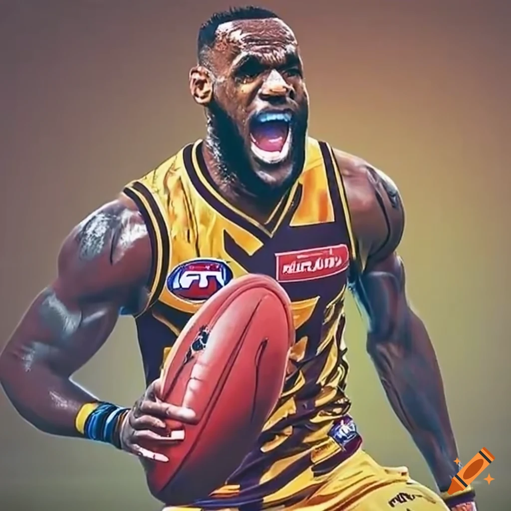 LeBron James playing AFL football for Hawthorn Hawks on Craiyon