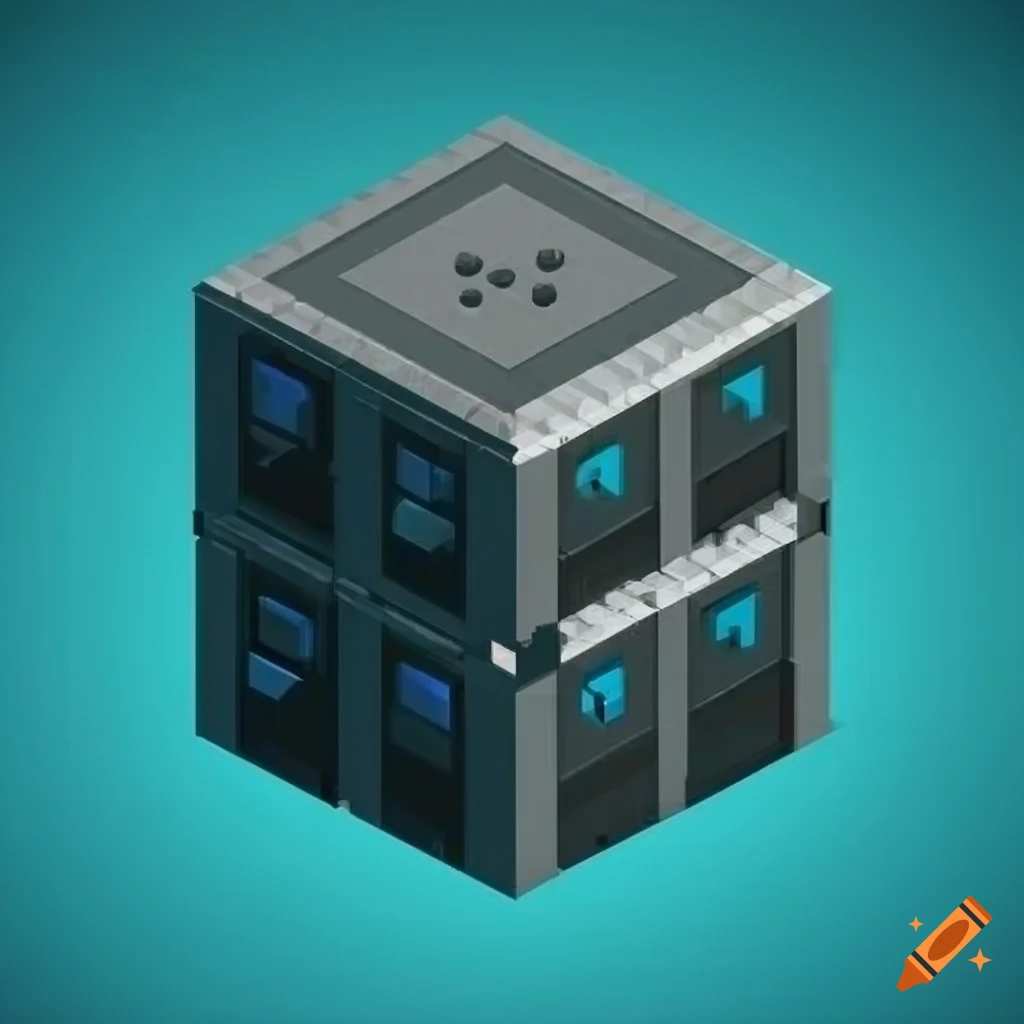 Geometric robot cube in large-pixel isometric view on Craiyon