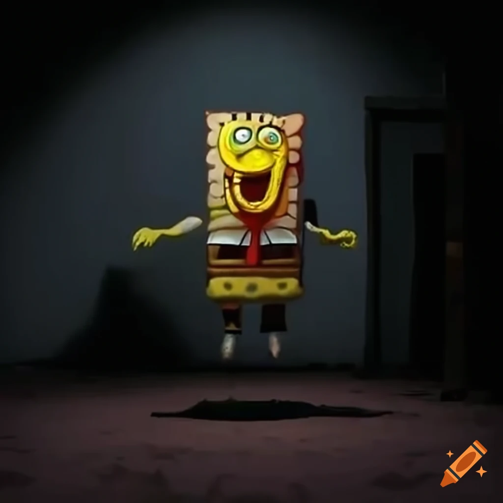 Scary Spongebob in a dark room on Craiyon