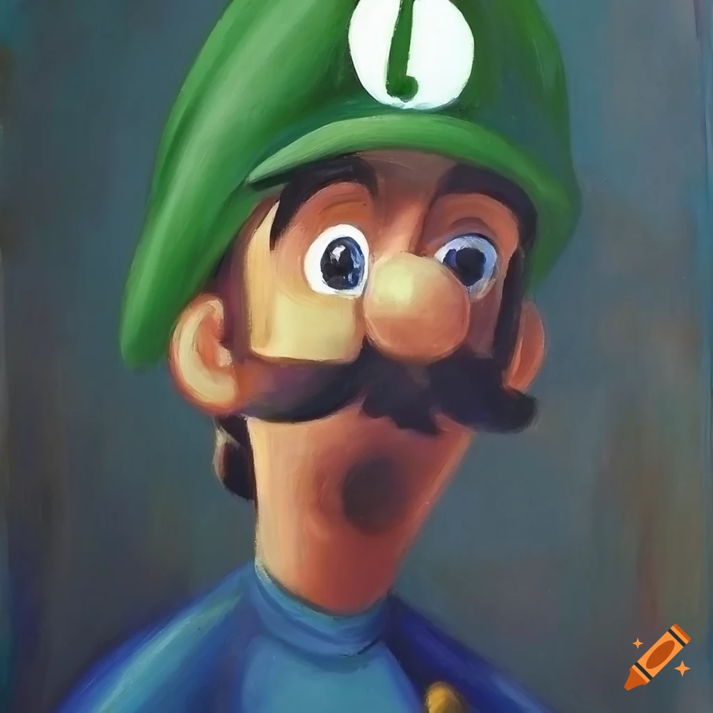Luigi from Super Mario Brothers in an oil painting with a unique L hat ...