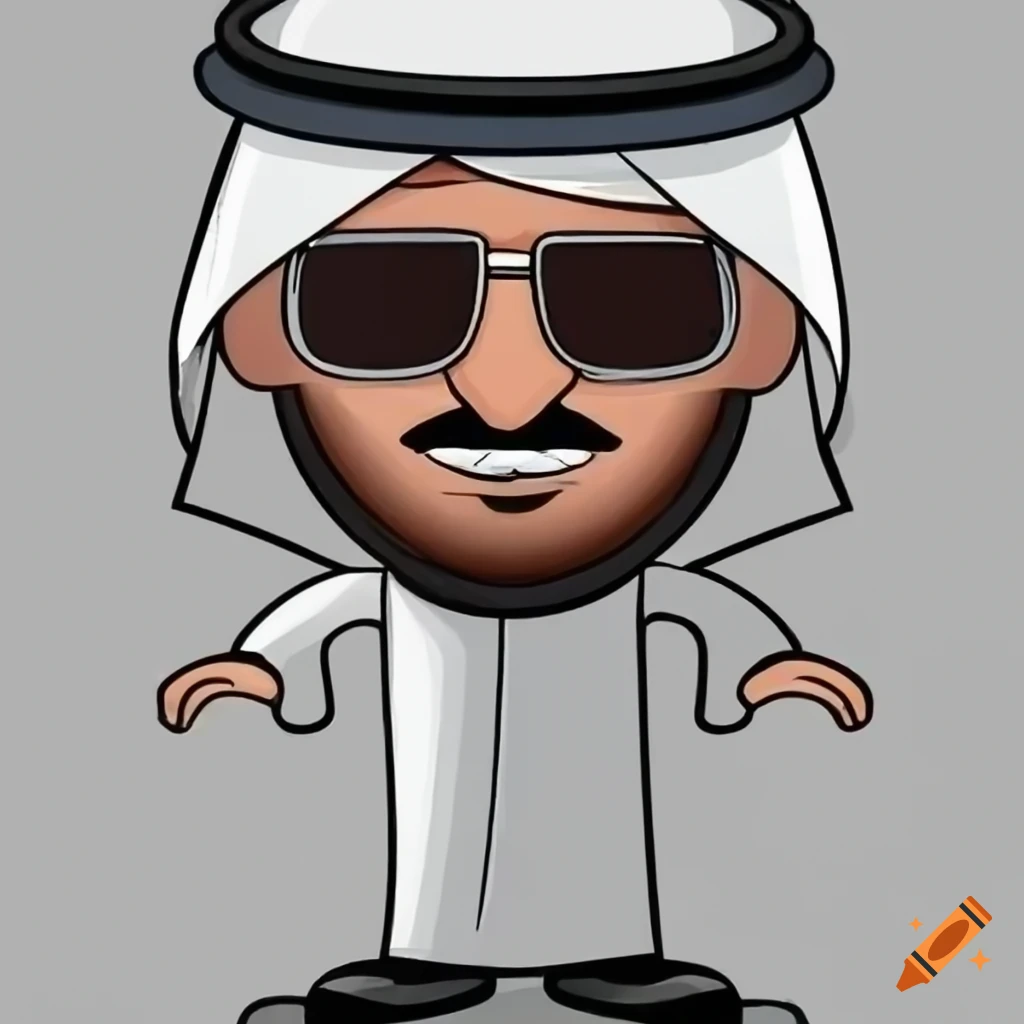 Cartoon of a stylish young sheikh with sunglasses on Craiyon