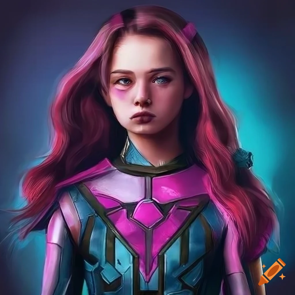 Marvel character portrait of a tween girl hero in cyberpunk attire on ...
