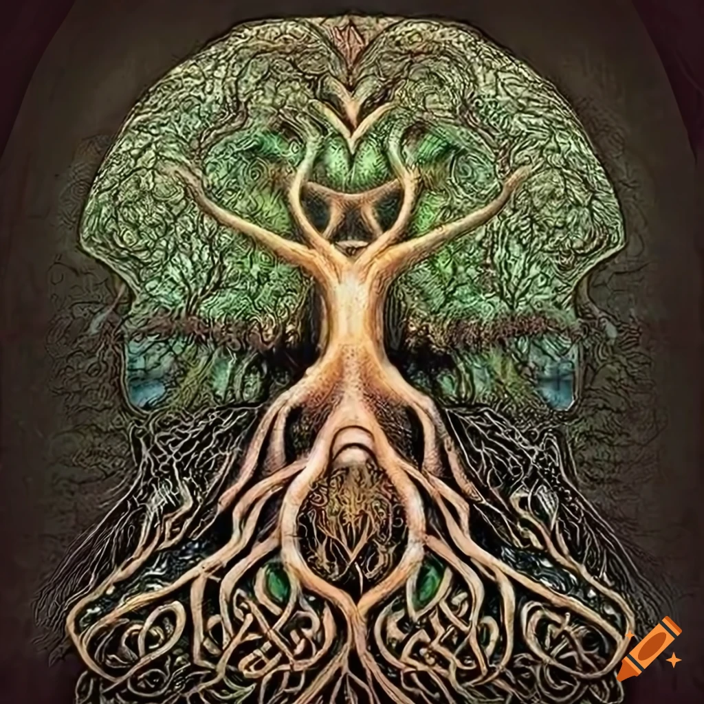 Realistic depiction of the Celtic tree of life teeming with animals on ...