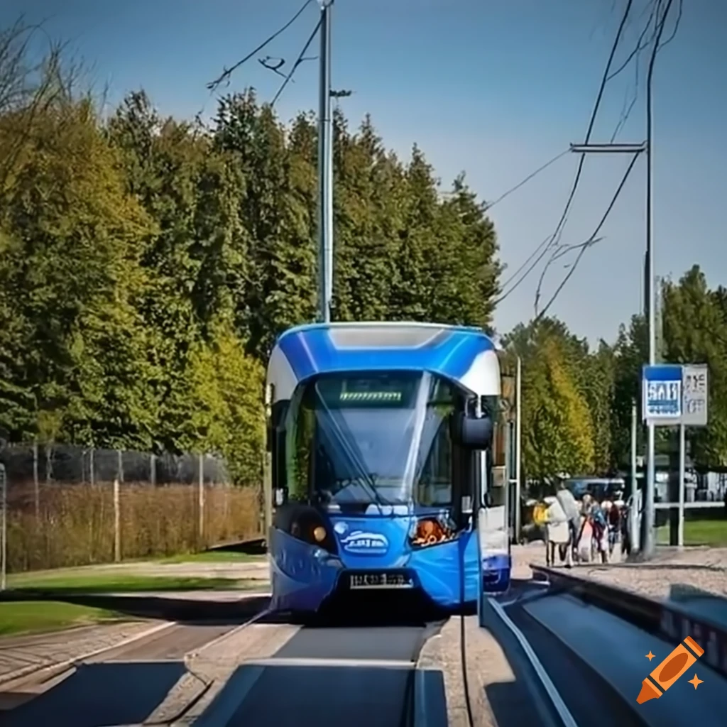 Modern trolleybus on a busway in Almere Parkwijk on Craiyon