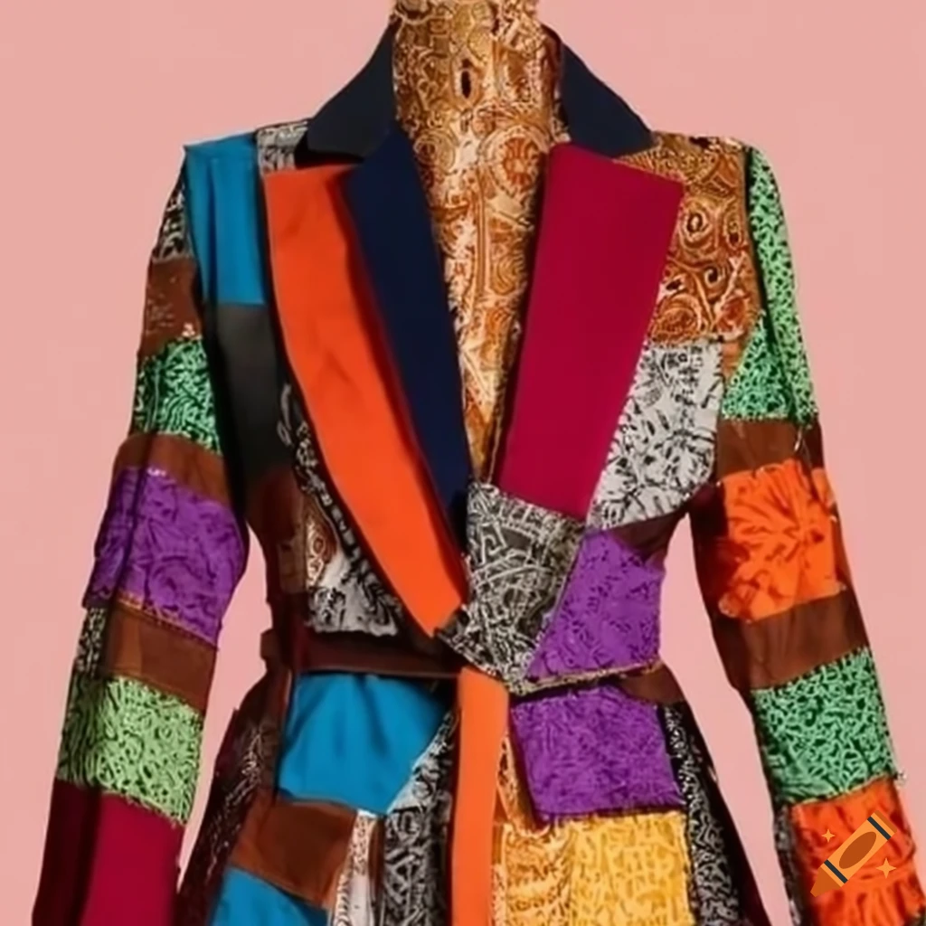 High-fashion patchwork suit made of chicken dopiaza on Craiyon