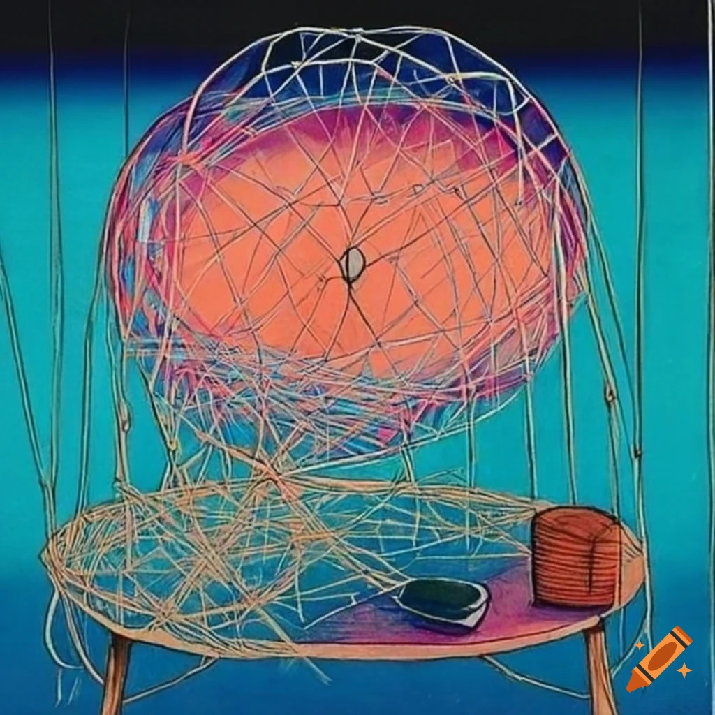 Ethereal glowing stringed object designed by Hilma af Klint and drawn ...