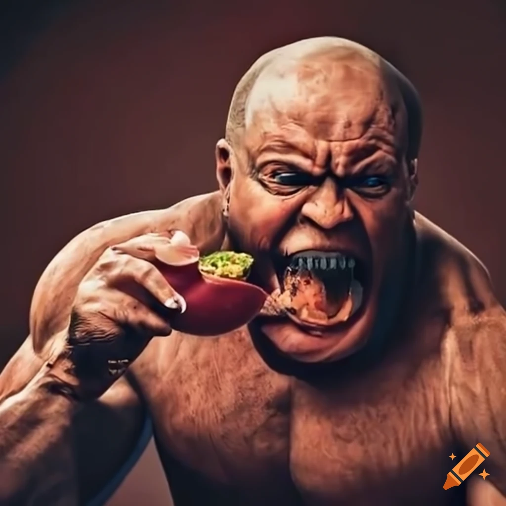 Strong man having dinner on Craiyon