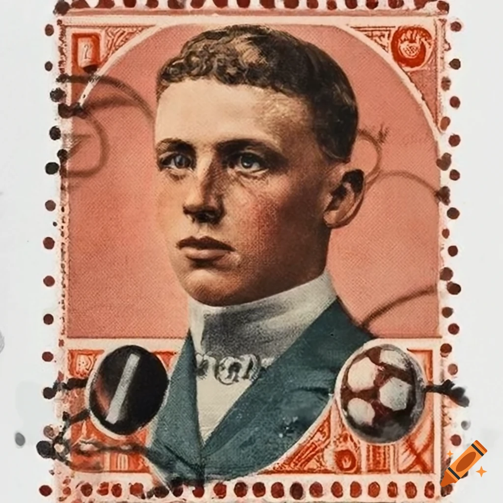 Portrait of a Dutch soccer player on a 1930 postage stamp on Craiyon