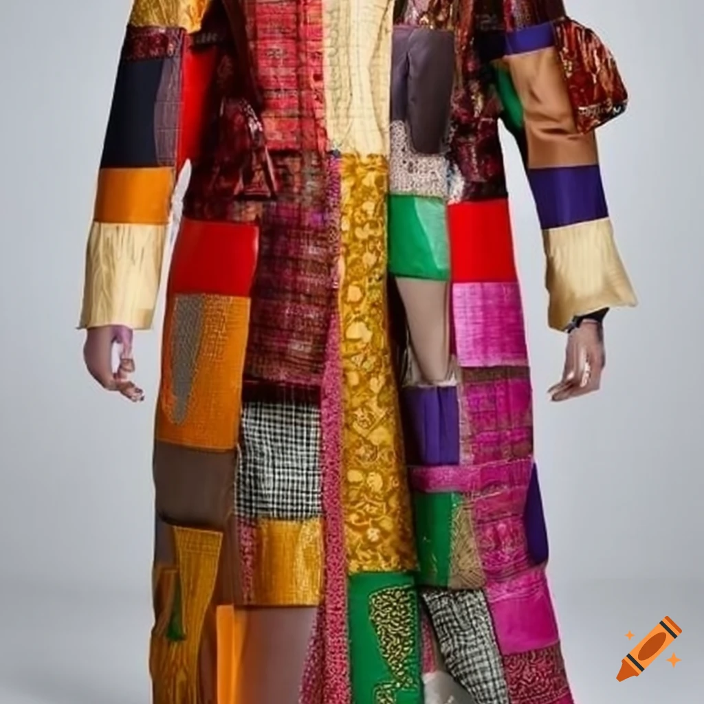High-fashion patchwork suit made of chicken dopiaza on Craiyon