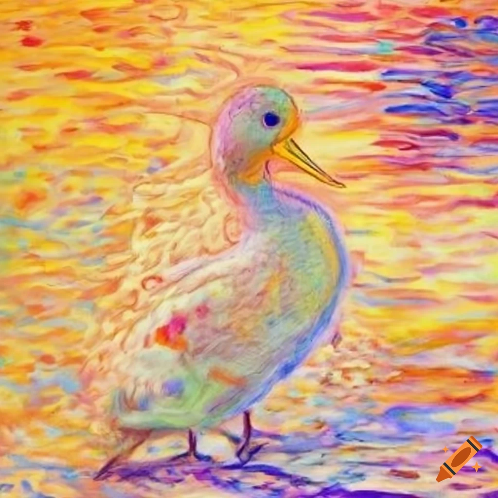 Intricate surrealist drawing of ducks in vibrant pastel colors on Craiyon