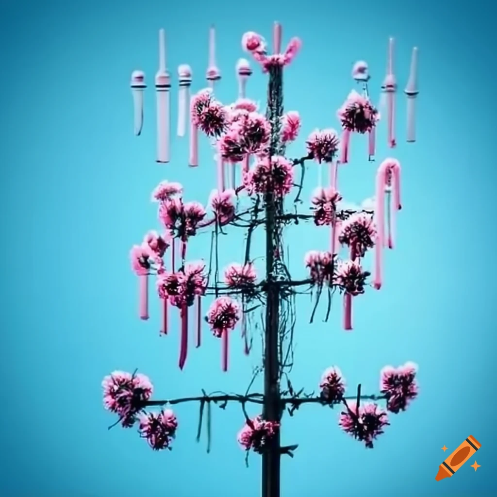 Winterbloom plant with radio antennas emerging from the flower on Craiyon