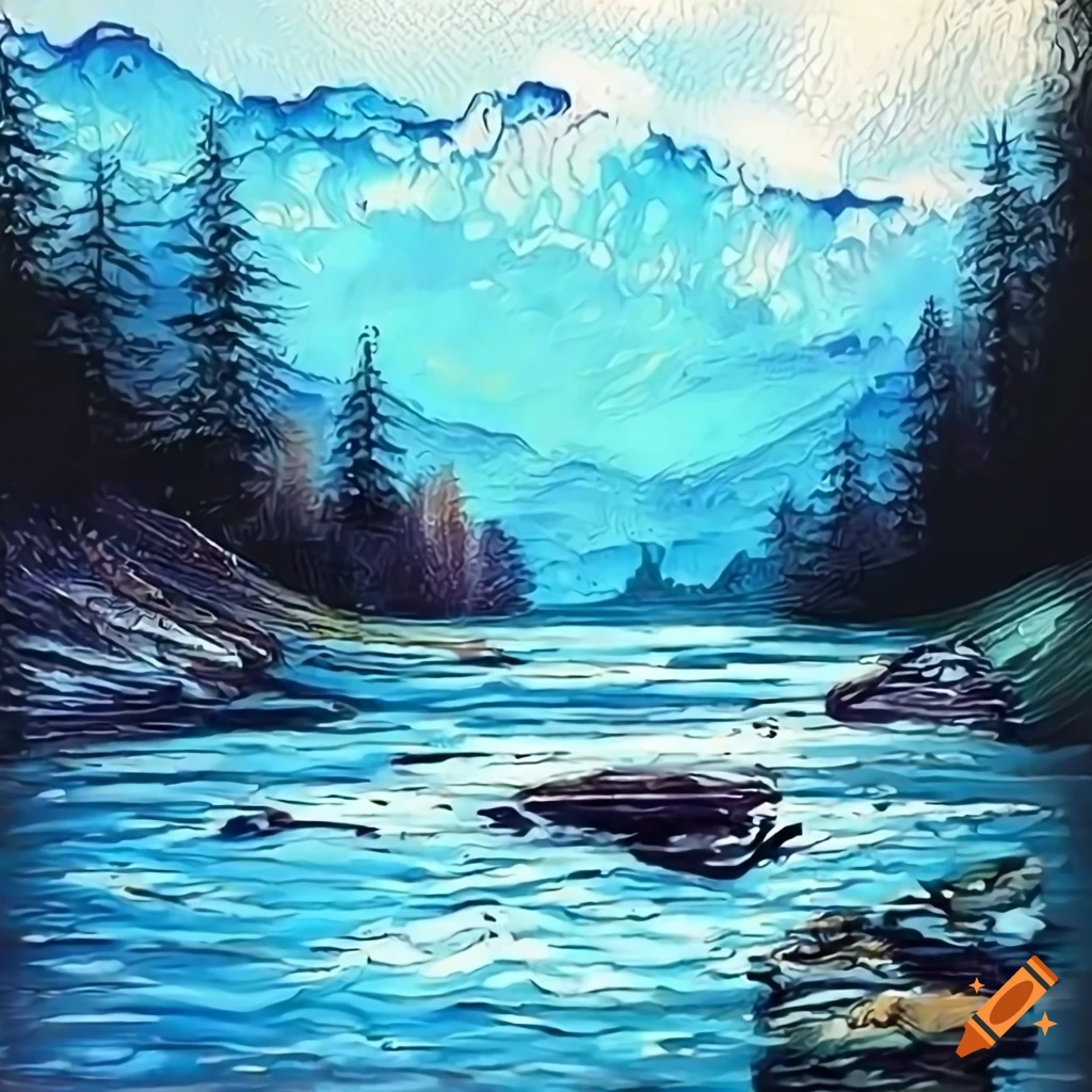 Steelhead fish painted in the style of Bob Ross on a coloring page on ...