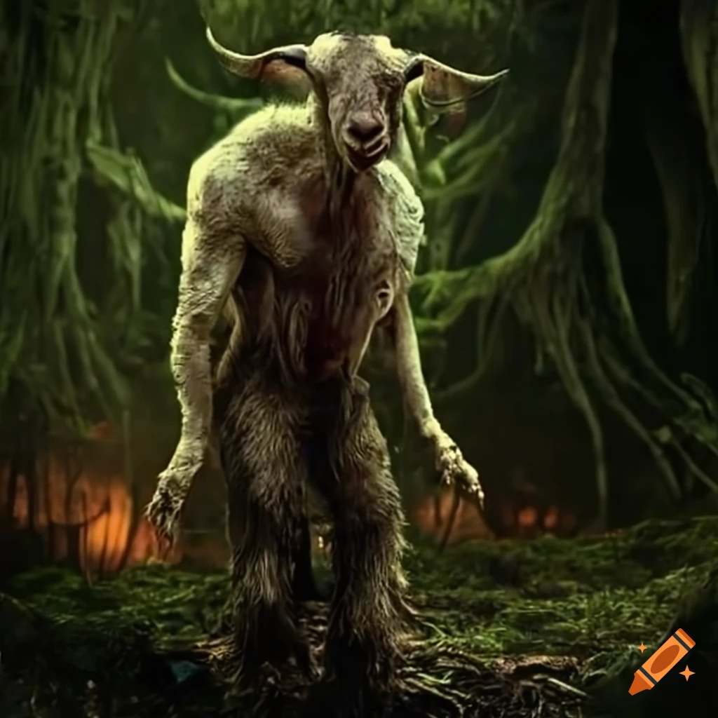 Goat man creature in a jungle setting with horror and scary vibes on Craiyon