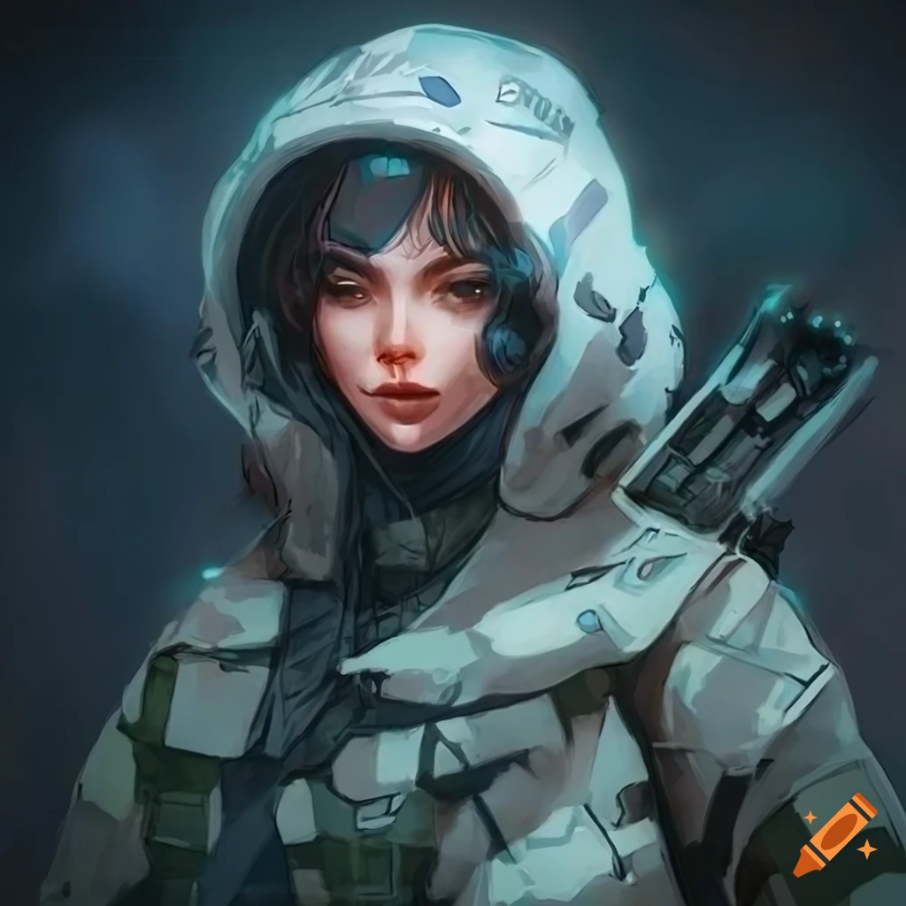 Stunning comic art of a female arctic explorer in arctic camouflage on ...