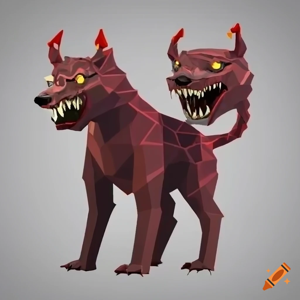 Small low poly style cerberus with three heads and four legs on Craiyon