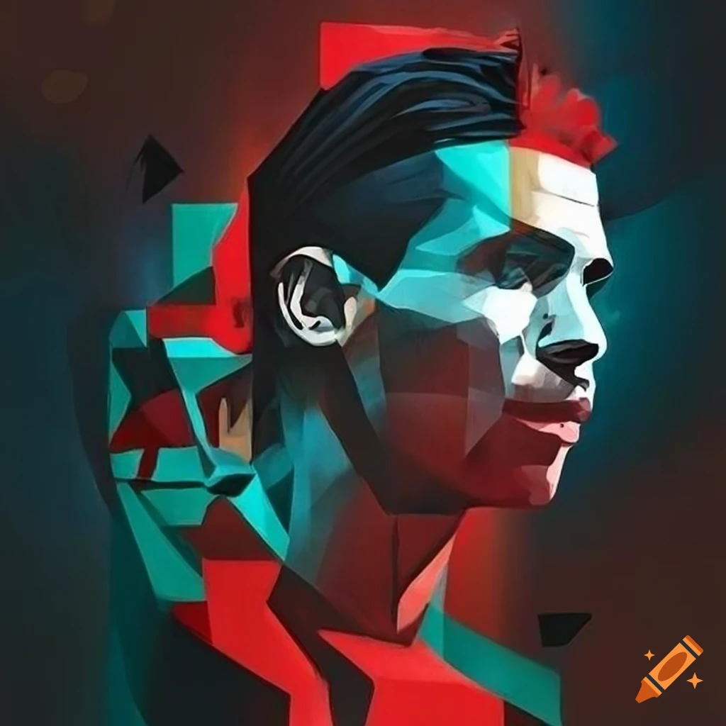 Abstract black and white Cubist artwork with footballers Messi and ...