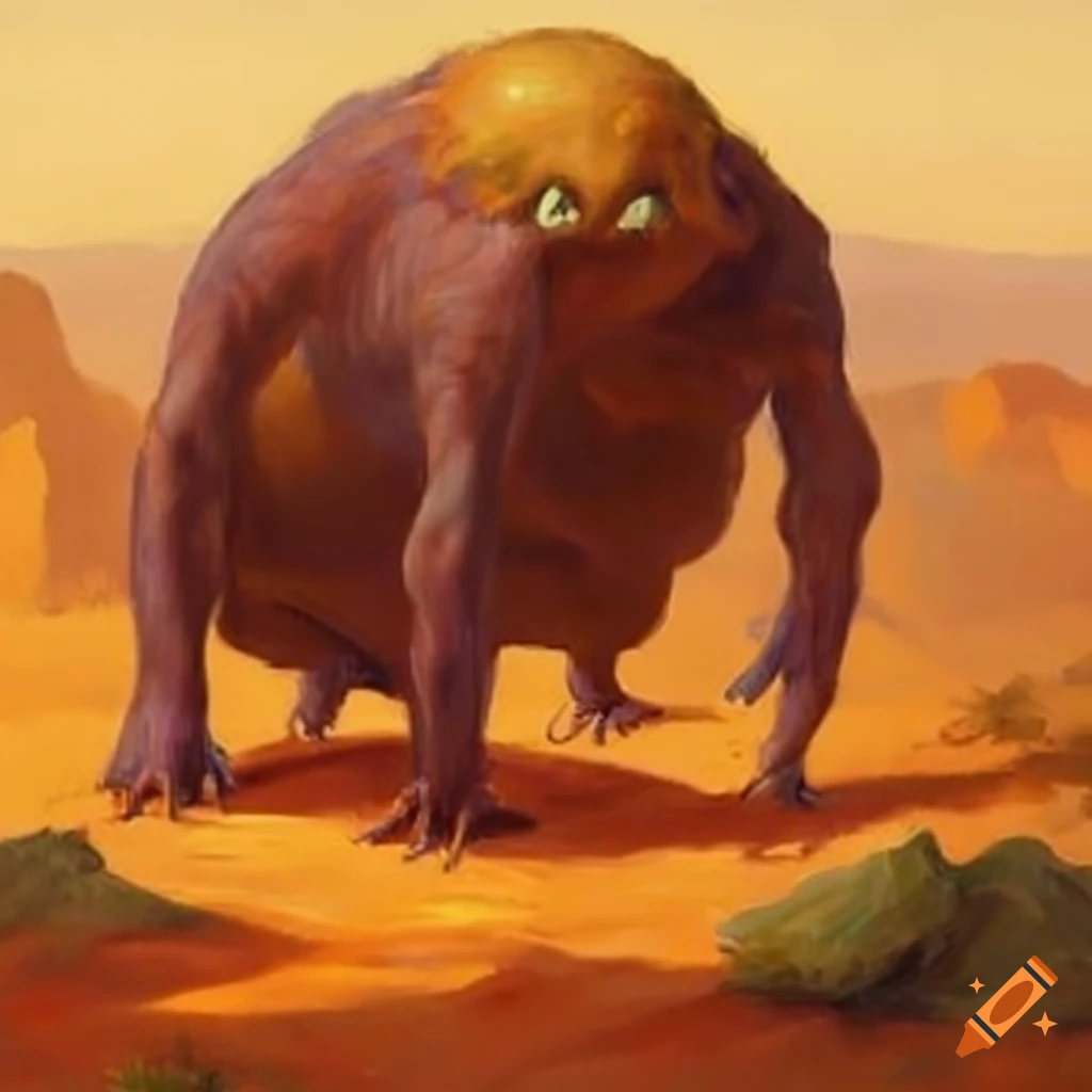 Monster in desert in studio ghibli style by james gurney on Craiyon
