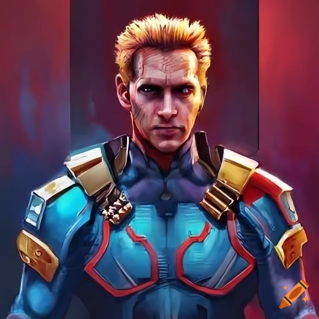 Impressionist-style marvel character portrait with cyberpunk hero and ...