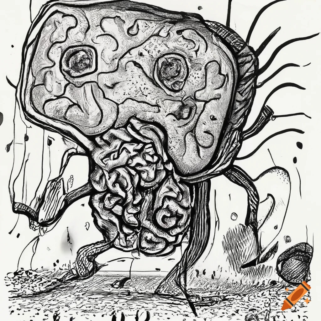 Two brain cells conversing in a 1960's avantgarde cartoon style on Craiyon