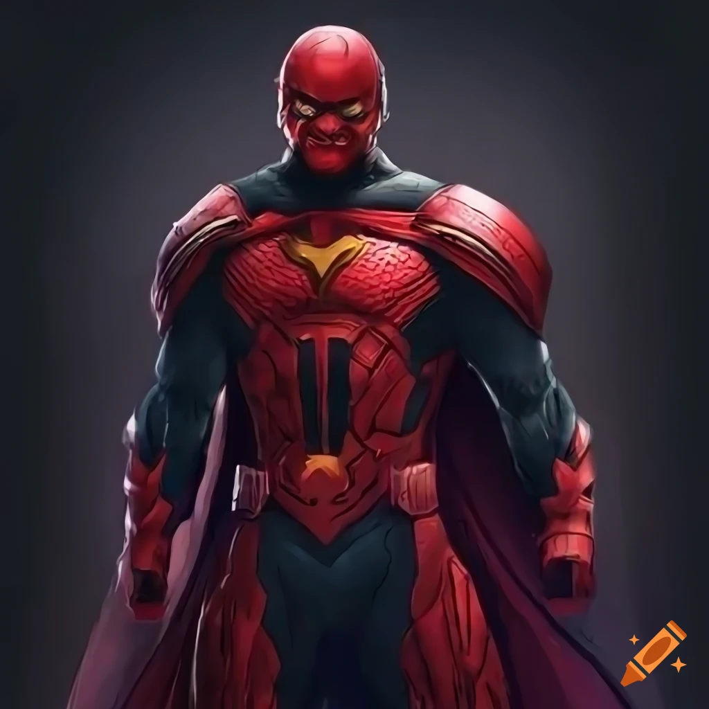 Oc mutant superhero with red skin in a unique blend of styles on Craiyon