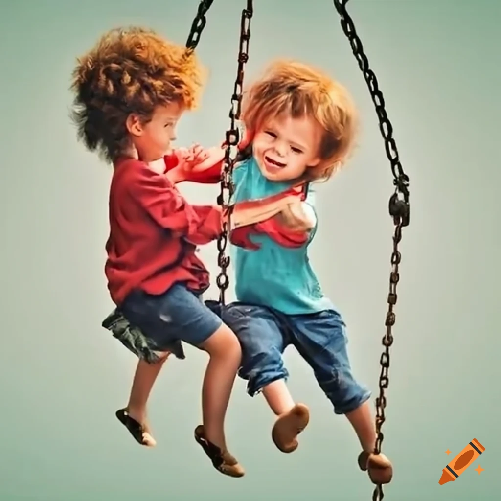 Kids fighting over a swing on Craiyon