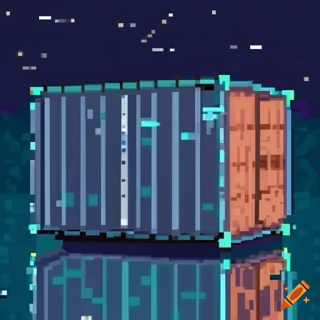 Container space in pixel art style on Craiyon