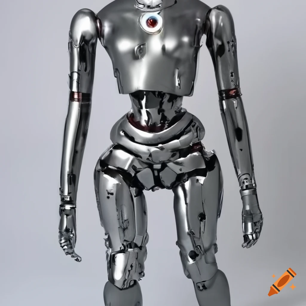 Shiny metal gray latex robot mech inspired by sophie turner on Craiyon