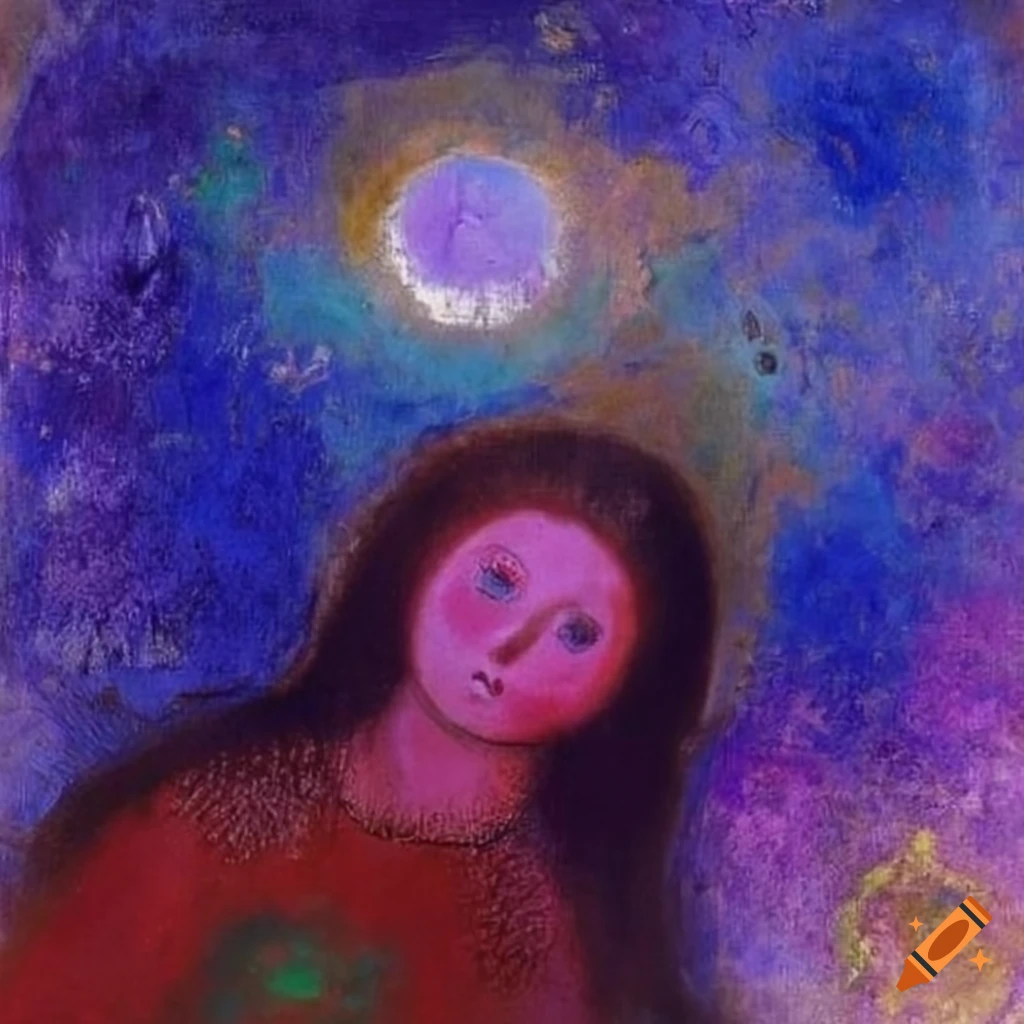 Odilon redon's magical woman under a purple sky inspired by marc ...