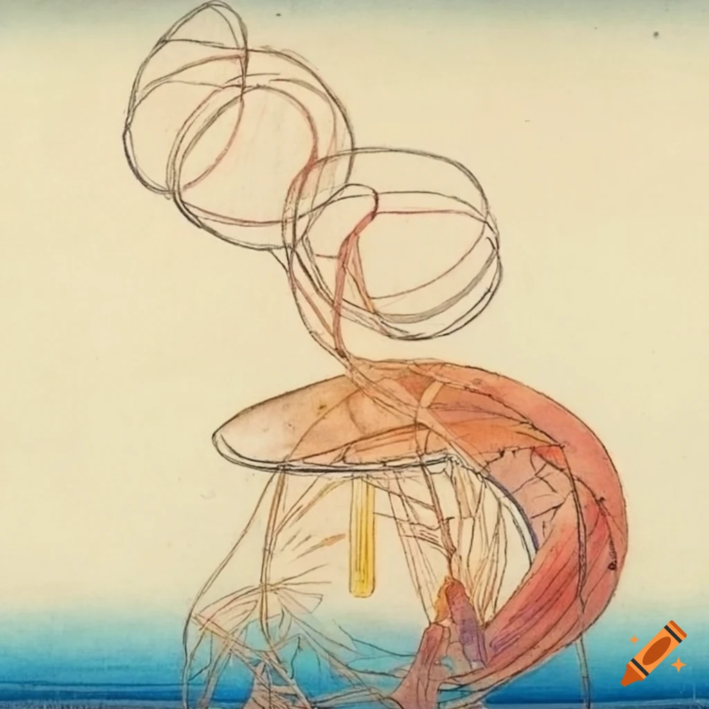 Ethereal glowing stringed object designed by Hilma af Klint and drawn ...