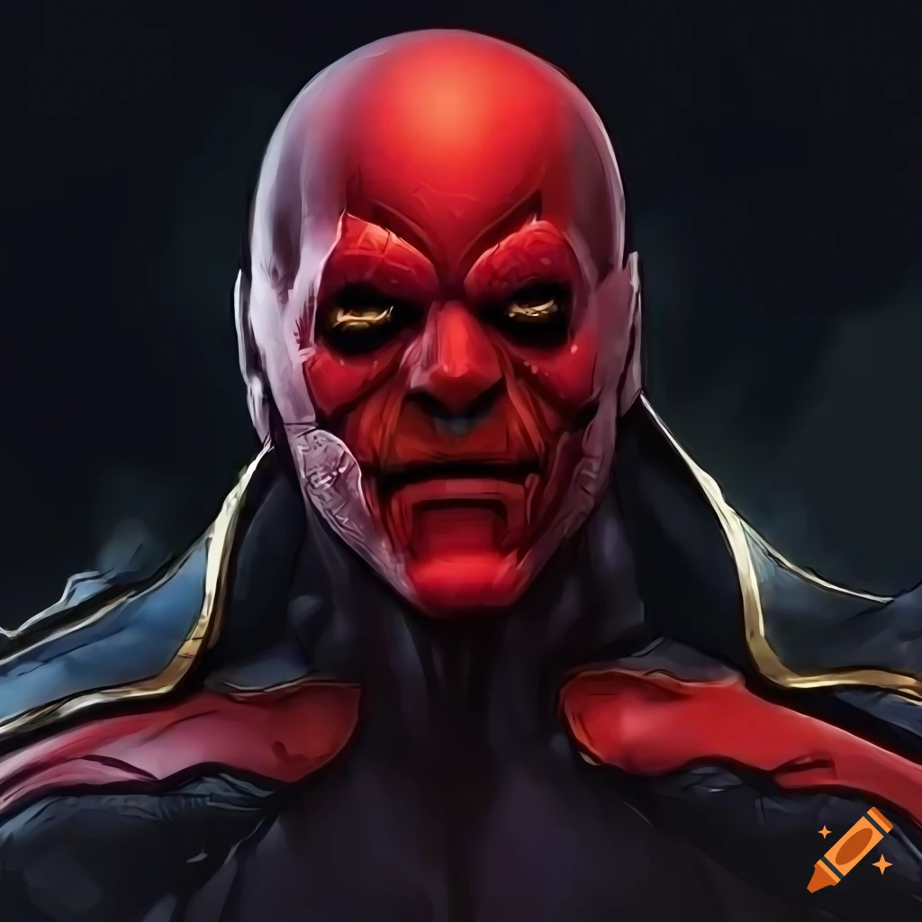 Oc mutant superhero with red skin in a cinematic comic art style on Craiyon