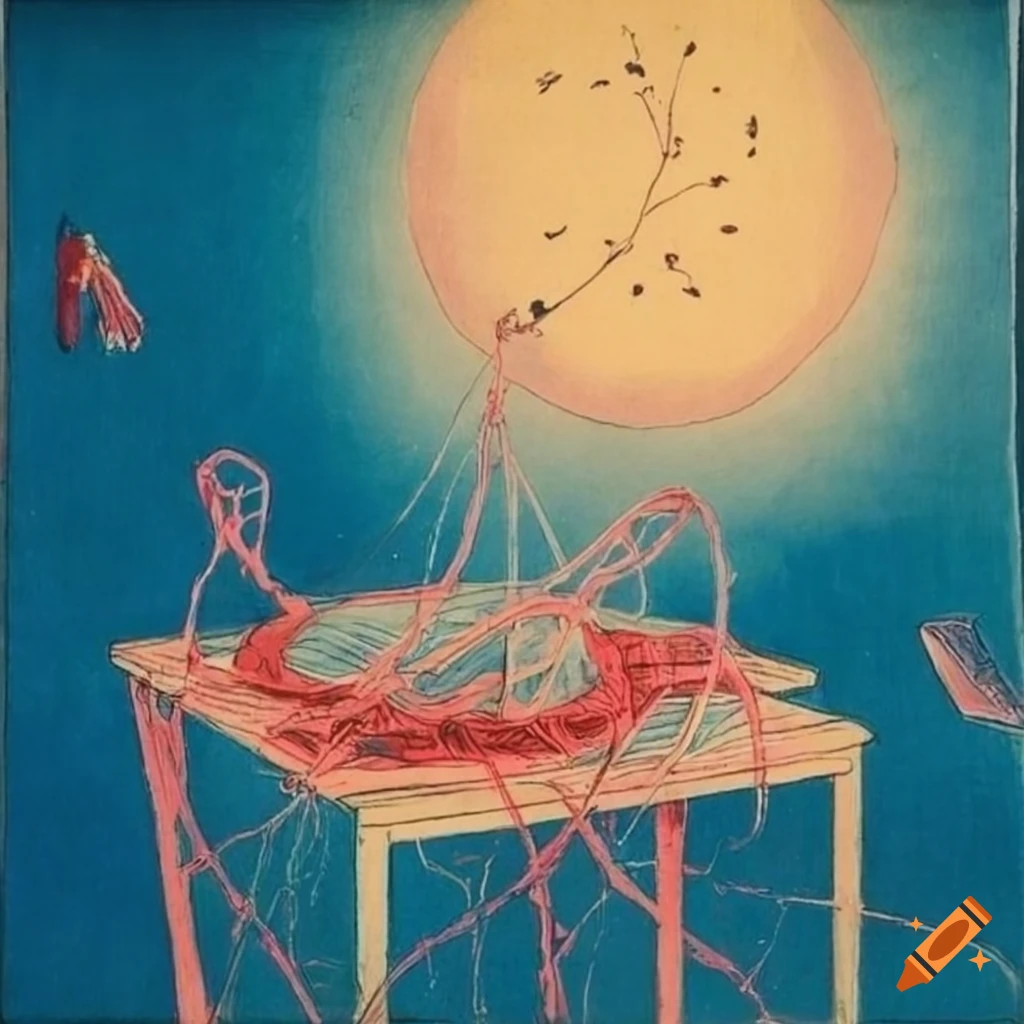 Ethereal glowing stringed object designed by Hilma af Klint and drawn ...