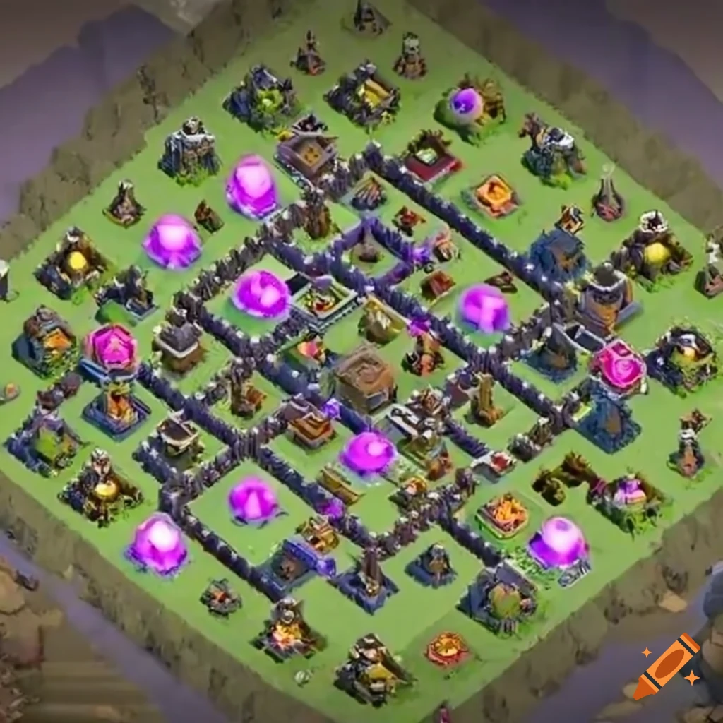 TH14 Clash of Clans base design with central Town Hall, Wall Walls, and ...