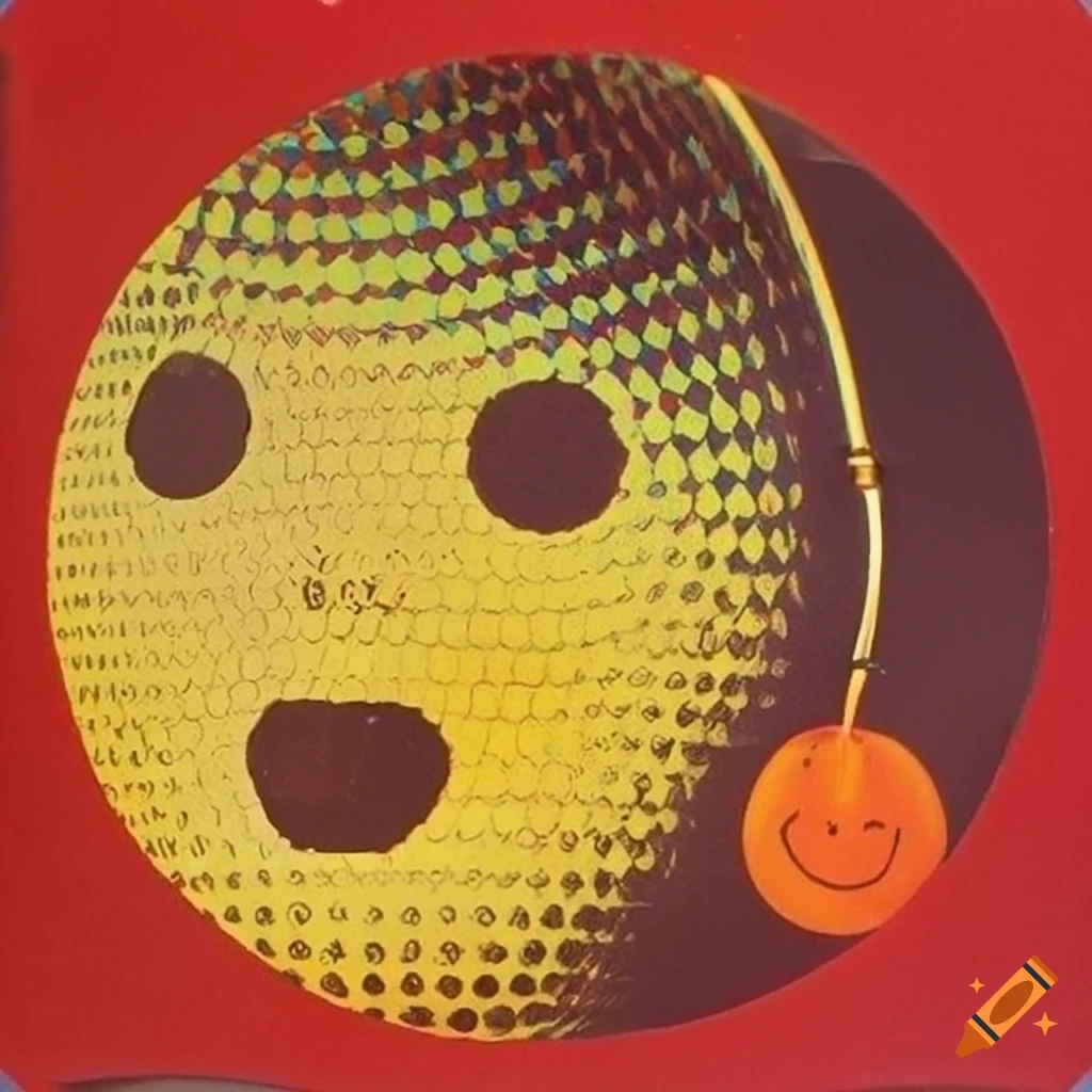 Colorful 1970's italo-disco album cover with disco ball head and smiley ...