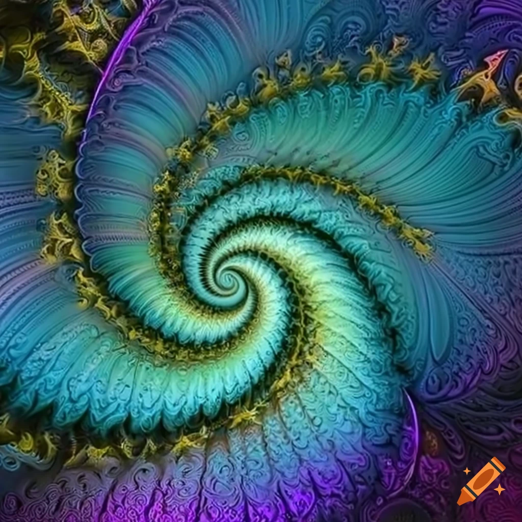 Vibrant fractal with intricate spiral patterns on Craiyon
