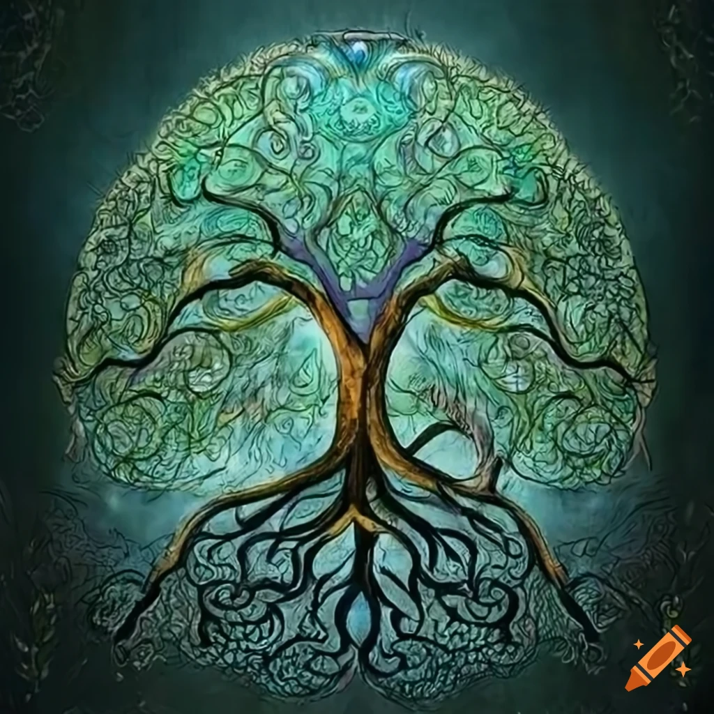 Realistic depiction of the Celtic tree of life teeming with animals on ...