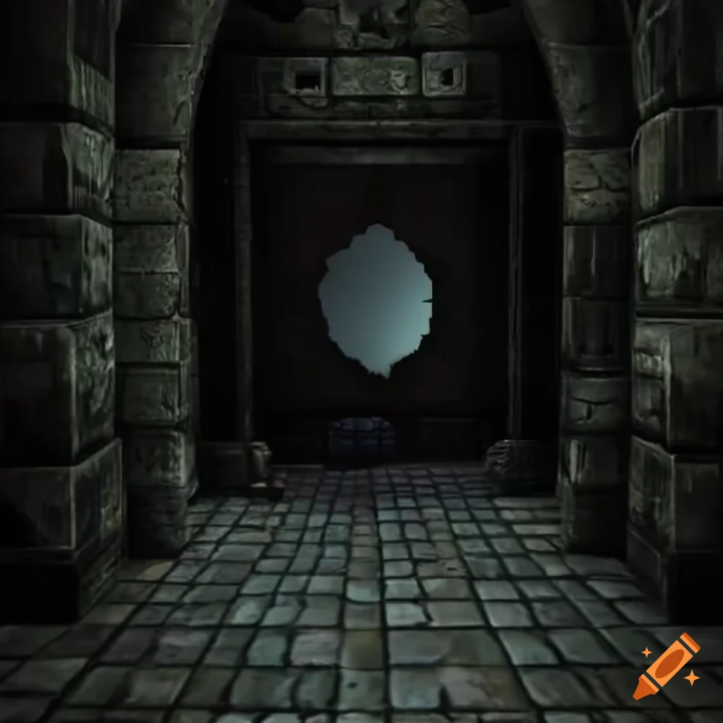 Mystical mirror in a dark dungeon reminiscent of old Playstation 2 ...
