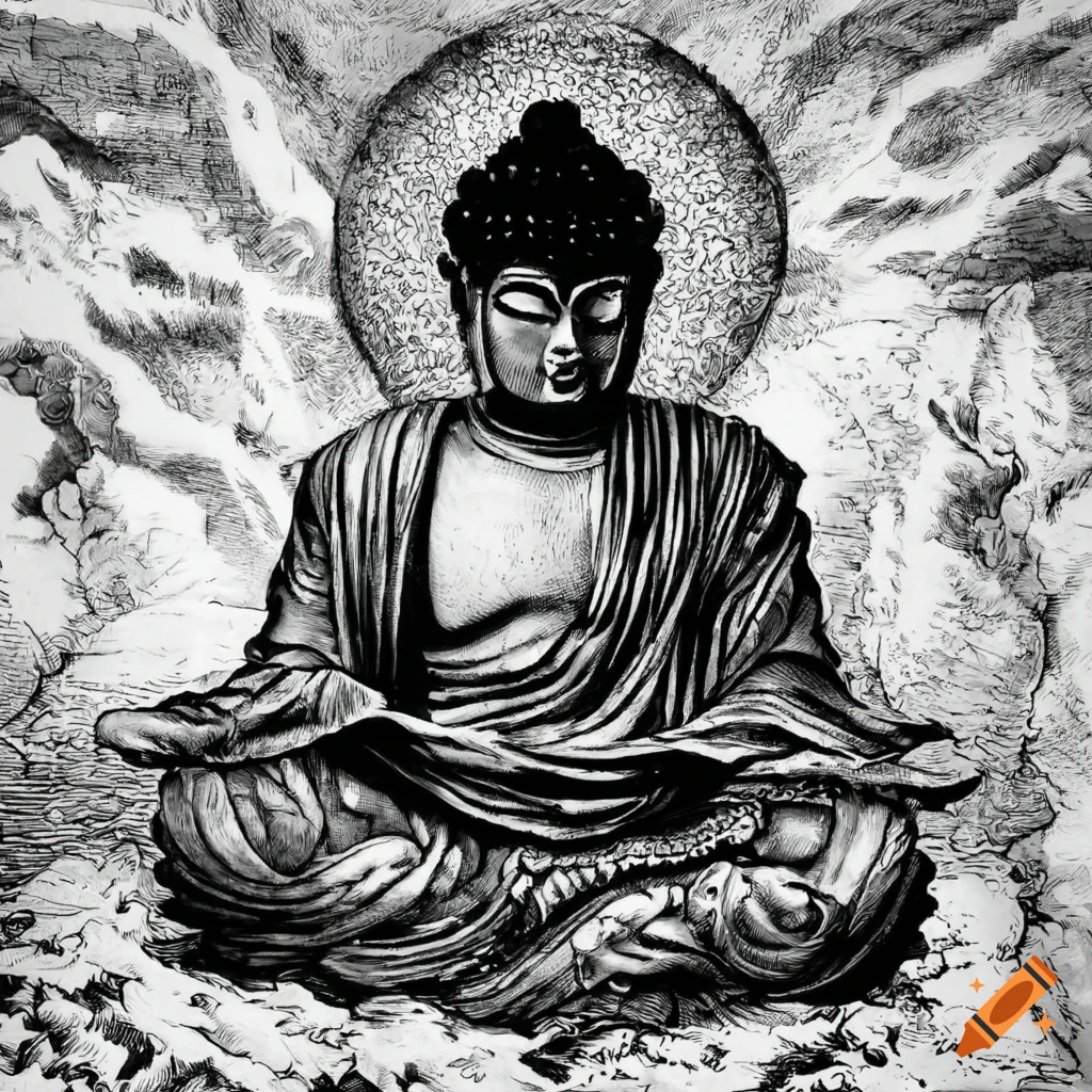 Buddha meditating in Berserk manga style by Kentaro Miura on Craiyon