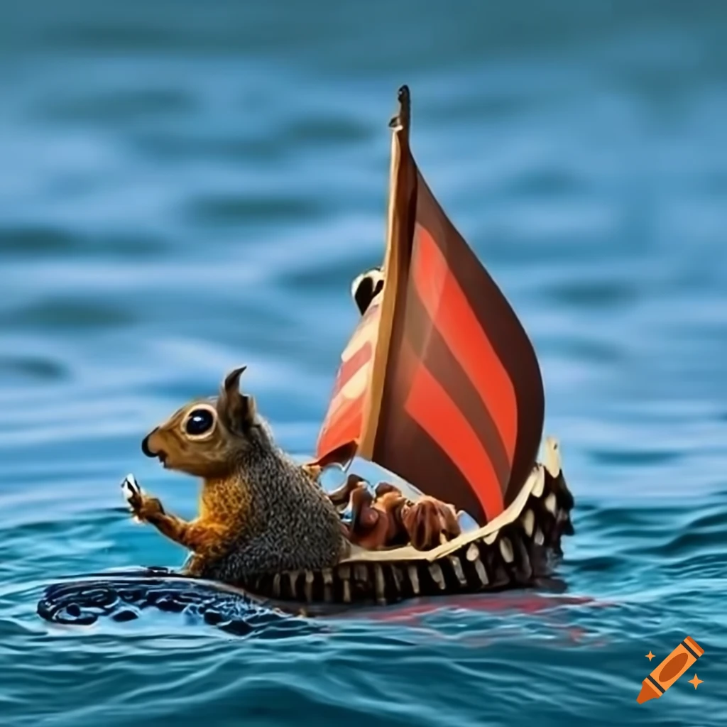 Viking squirrel on a boat on Craiyon