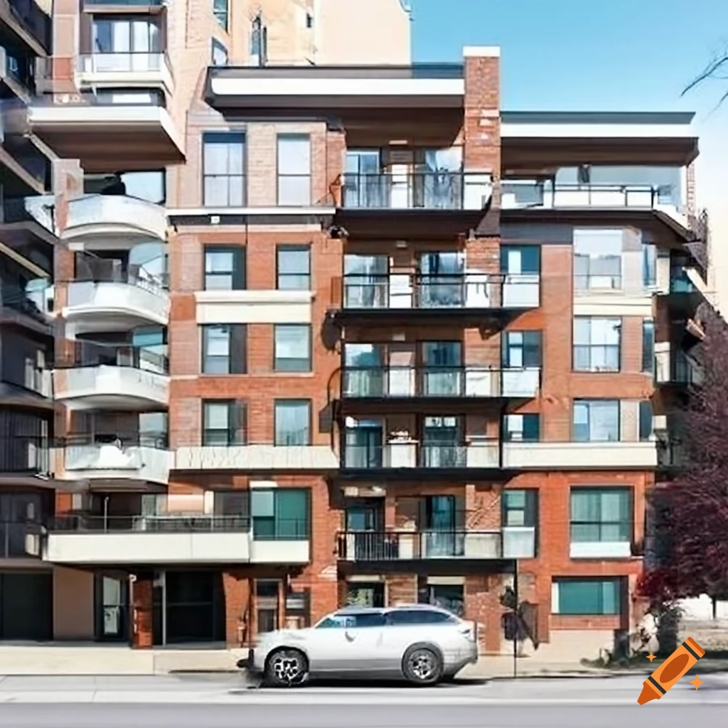 Condo at 123 Maple St, Downtown: Modern front view on Craiyon