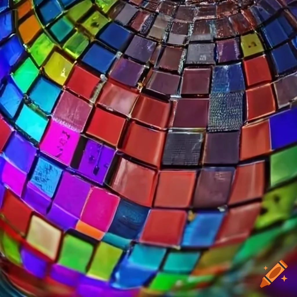 Colorful smashed disco ball on the dancefloor on Craiyon